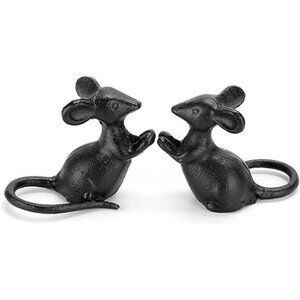 Accents | 2 Cast Iron Cute Mouse Figurine Sculpture Black Mice Statues ...